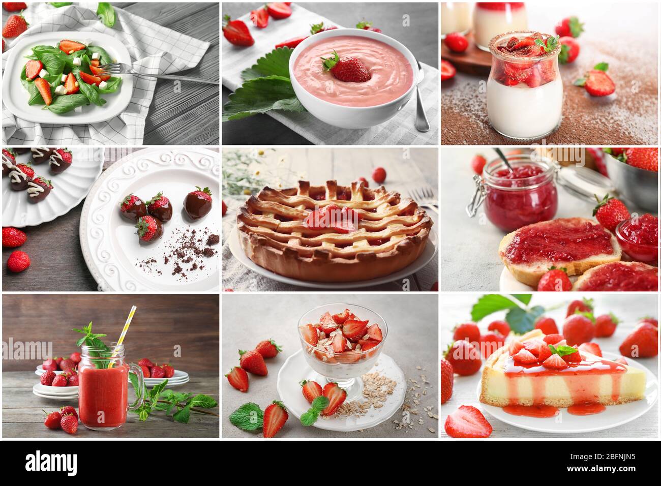 Collage of different dishes with strawberry Stock Photo - Alamy