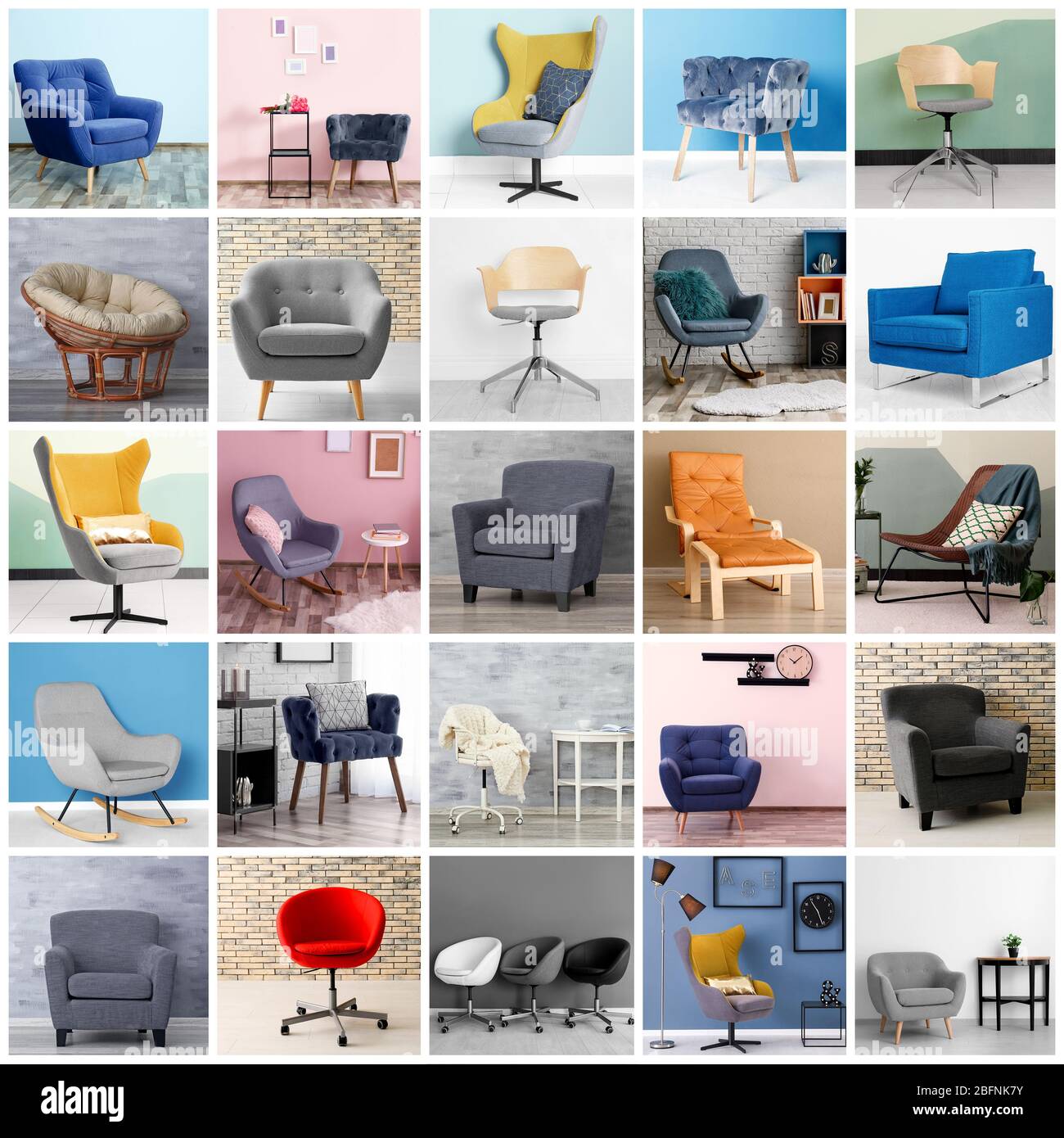Collage with different armchairs in modern interior Stock Photo - Alamy