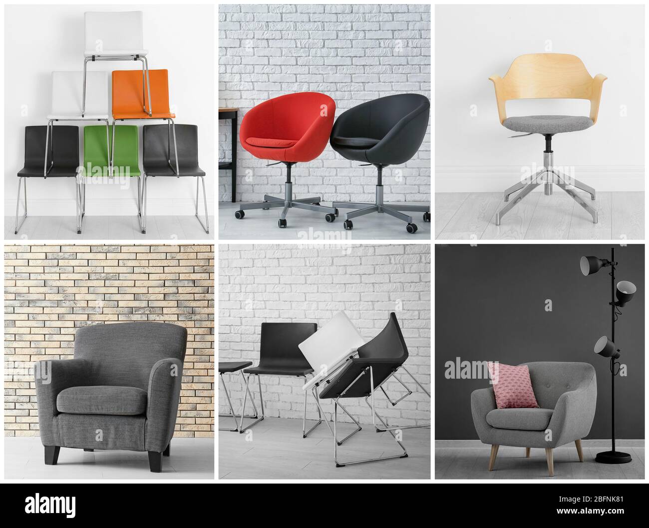 Collage with different armchairs in modern interior Stock Photo - Alamy