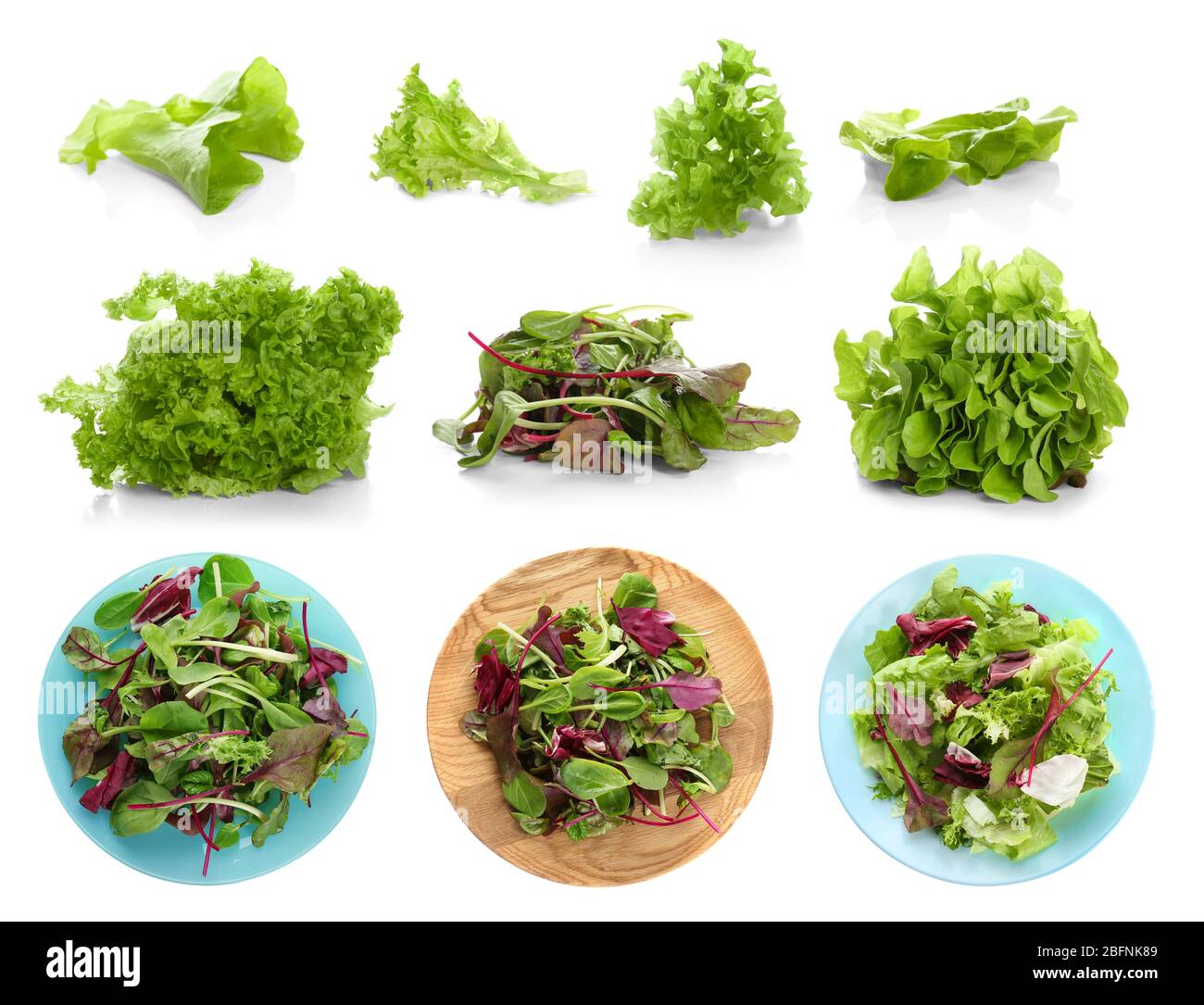 Collage of salad mix on white background Stock Photo - Alamy