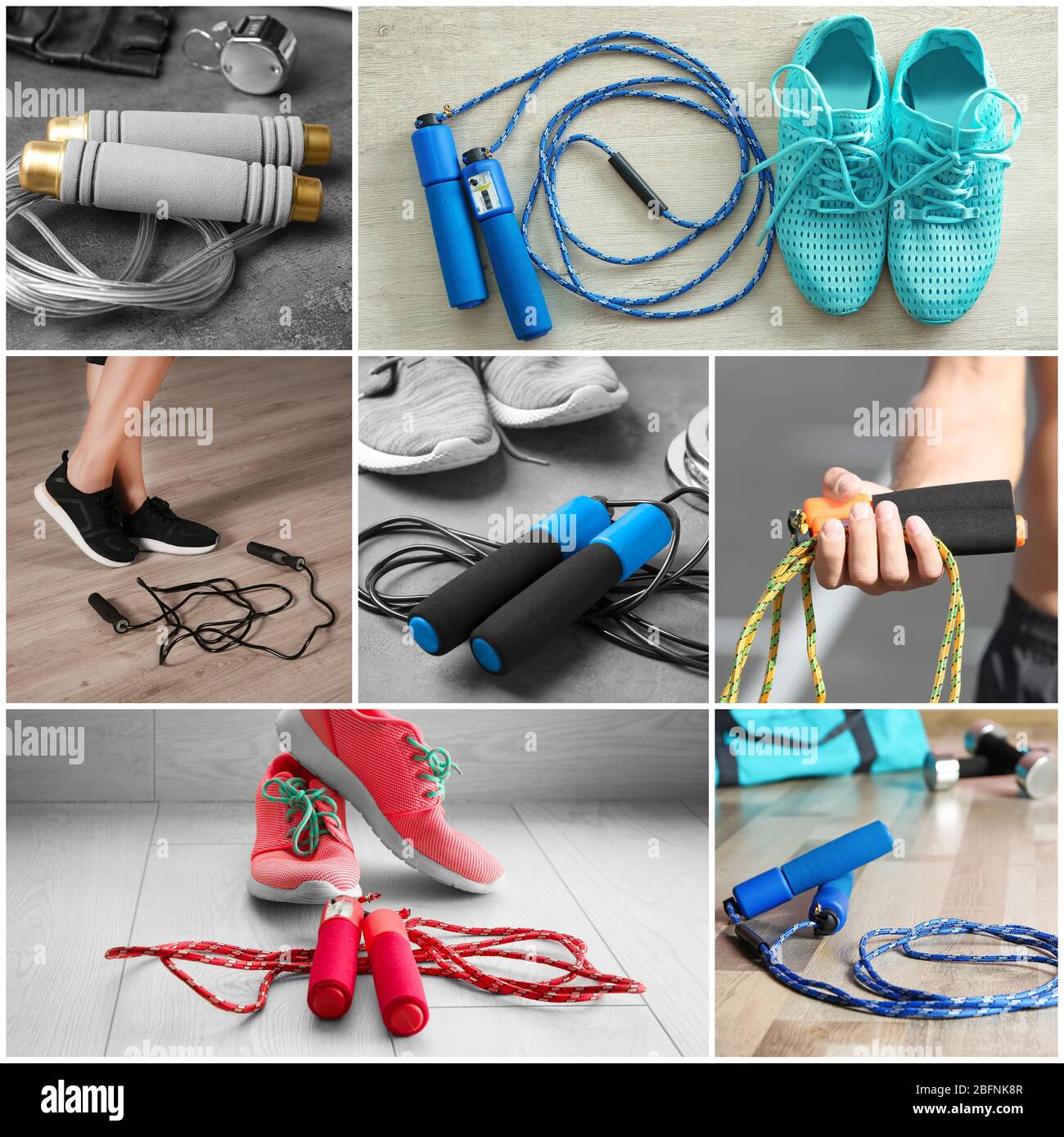 Collage with jumping ropes Stock Photo - Alamy