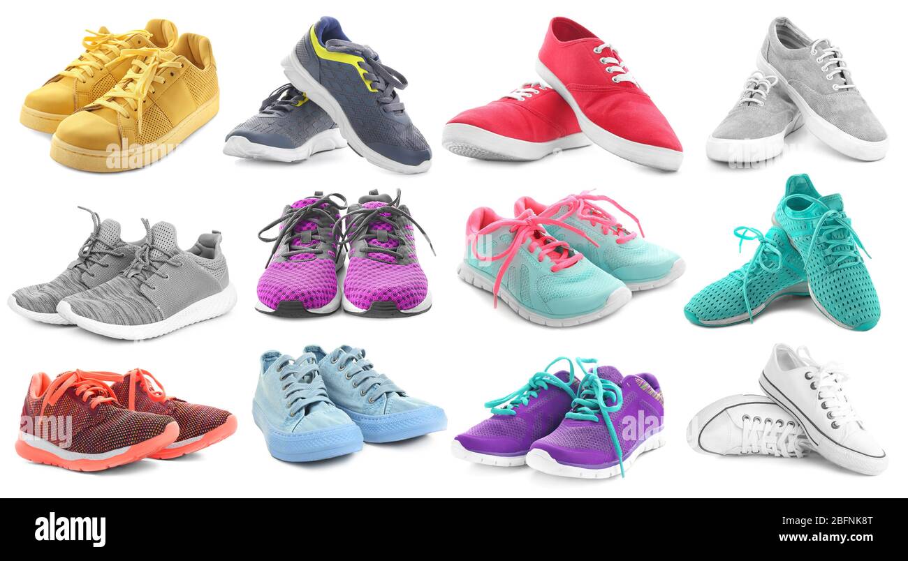 Set of sport shoes on white background Stock Photo - Alamy