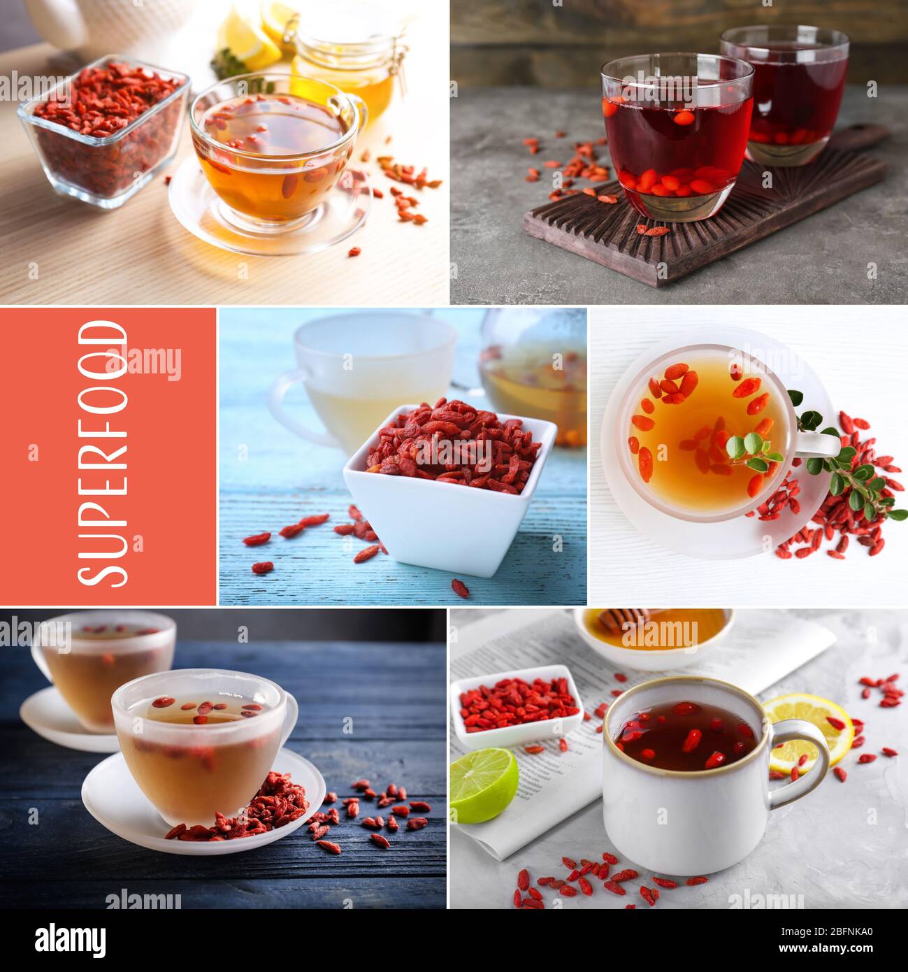 Collage with goj drinks Stock Photo - Alamy