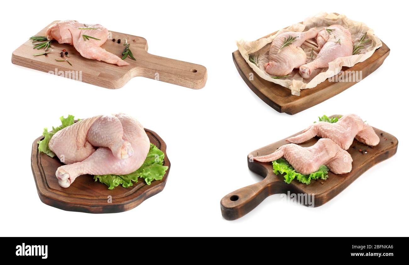Raw chicken cuts on white background Stock Photo - Alamy