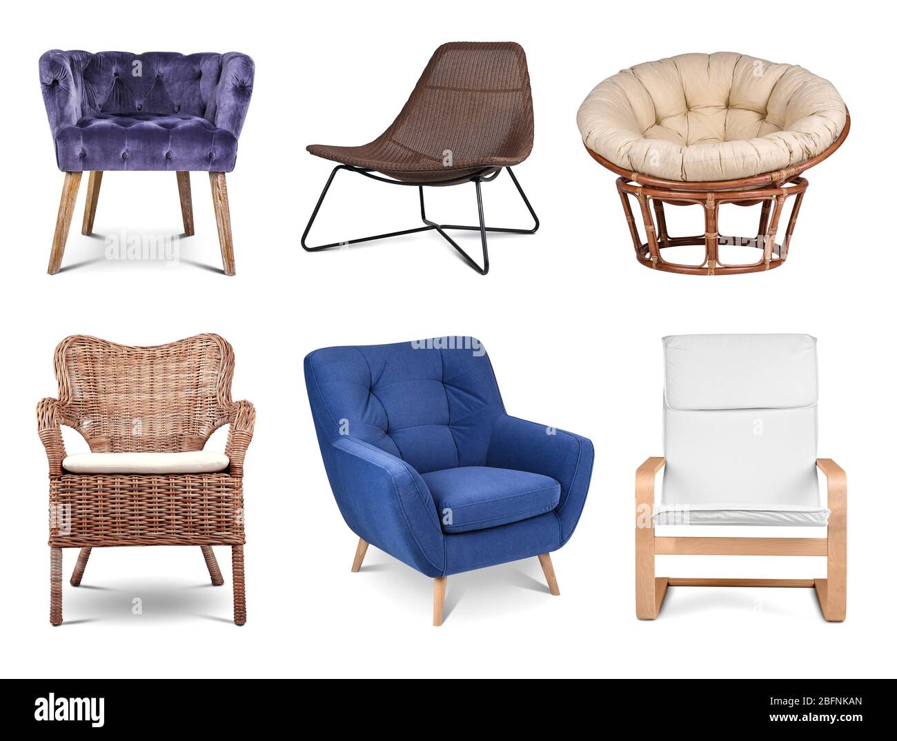 Collage with different armchairs on white background Stock Photo - Alamy