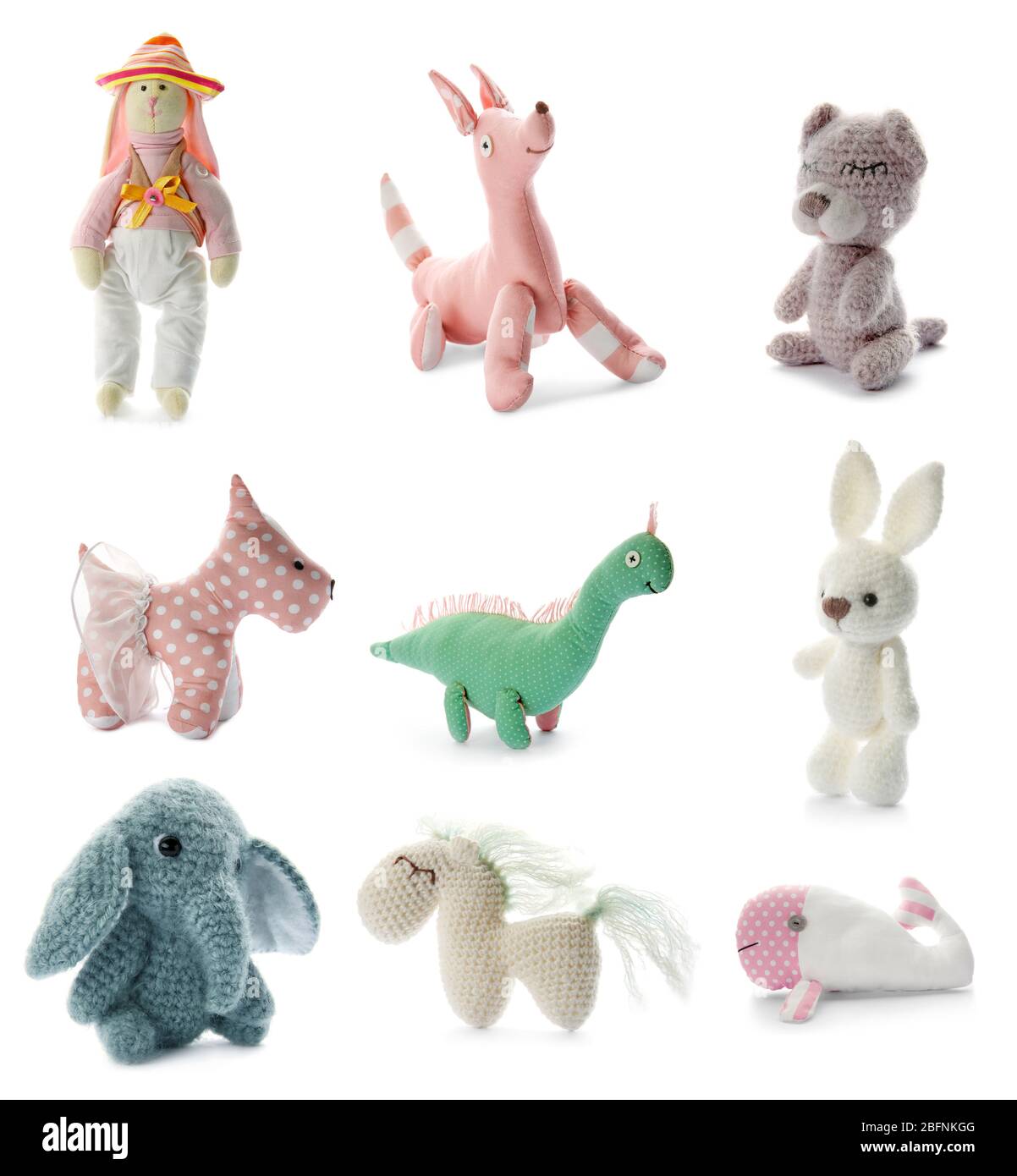 Set of cute toys on white background Stock Photo - Alamy