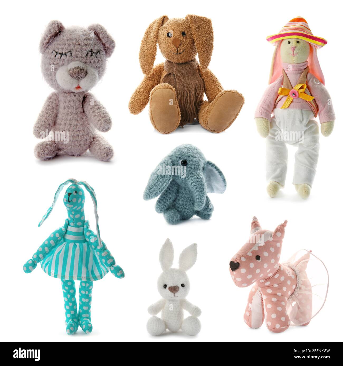 Set of cute toys on white background Stock Photo - Alamy