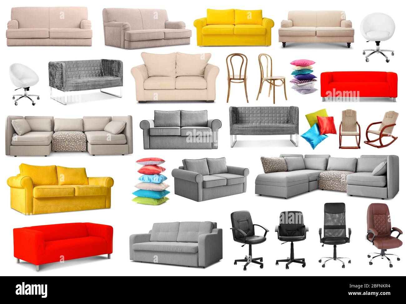 Collage of stylish sofas and chairs on white background Stock Photo - Alamy