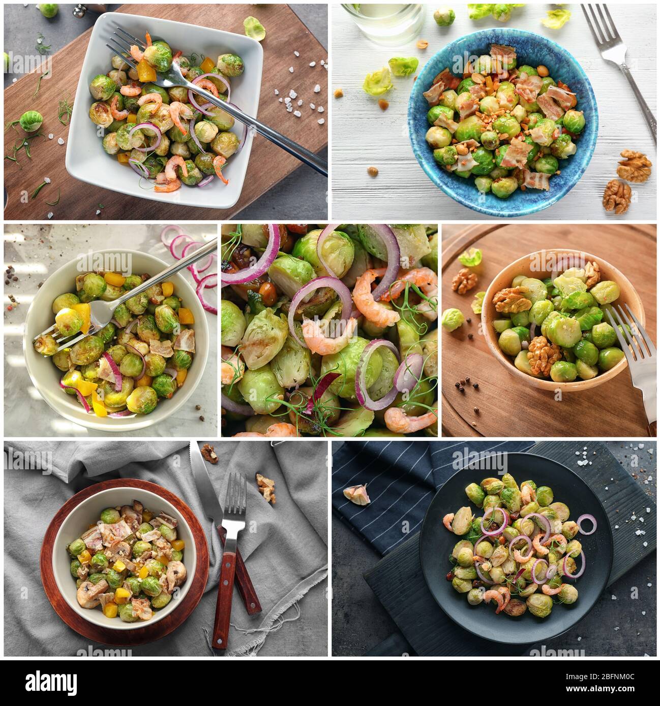 Collage of different ideas for salad recipes with brussel sprouts Stock ...