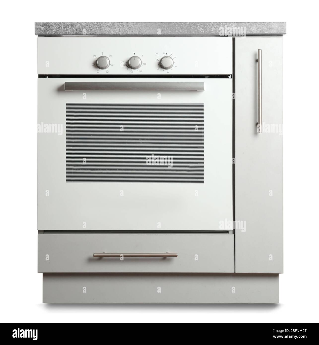 Kitchen cabinet with oven on white background Stock Photo - Alamy
