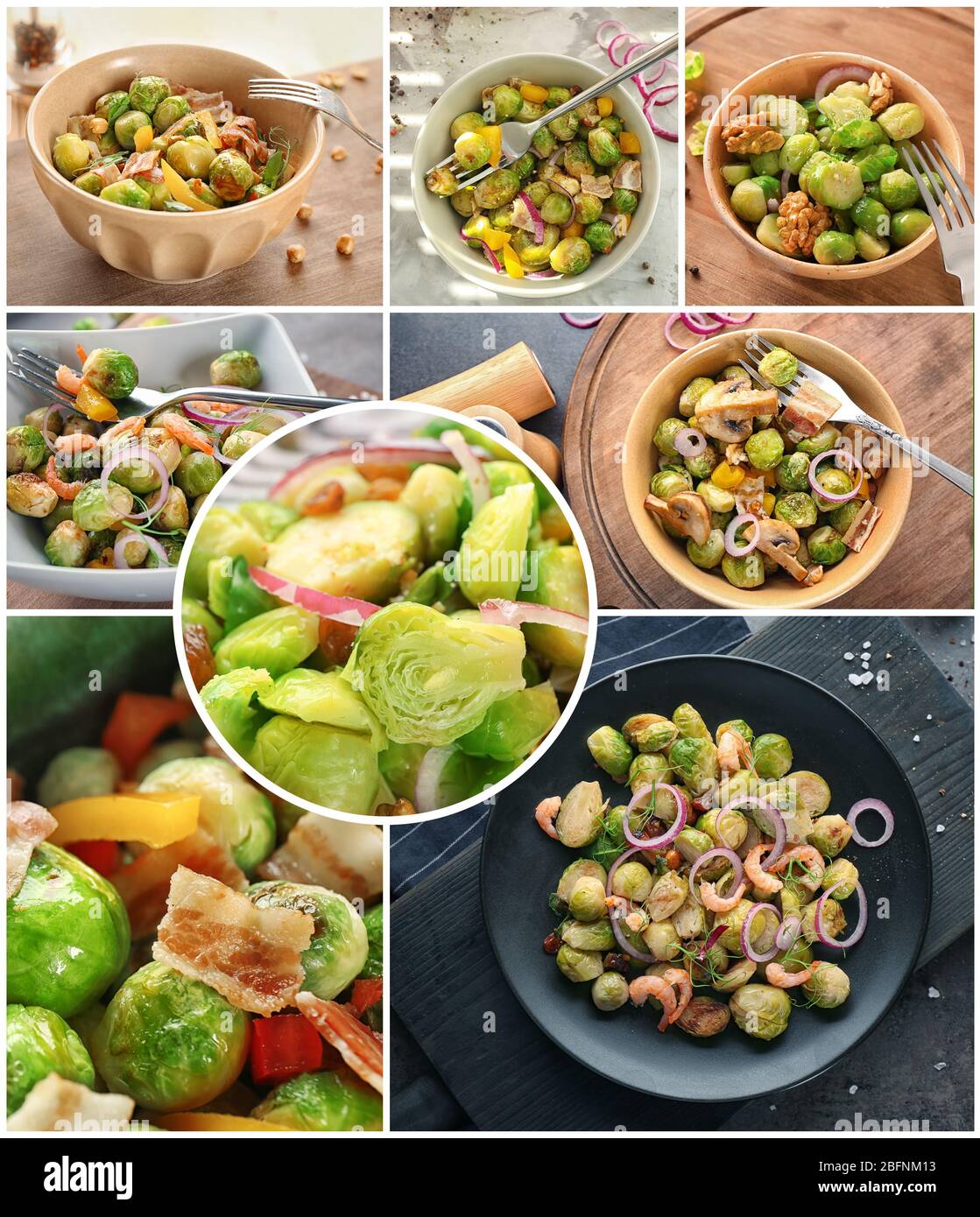 Collage of different ideas for salad recipes with brussel sprouts Stock ...