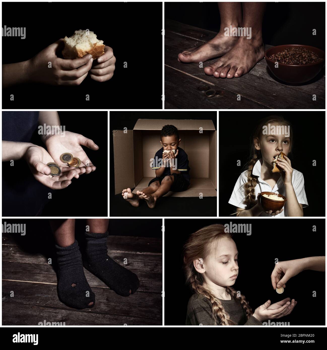Collage with poor little children in desperate need of help Stock Photo ...