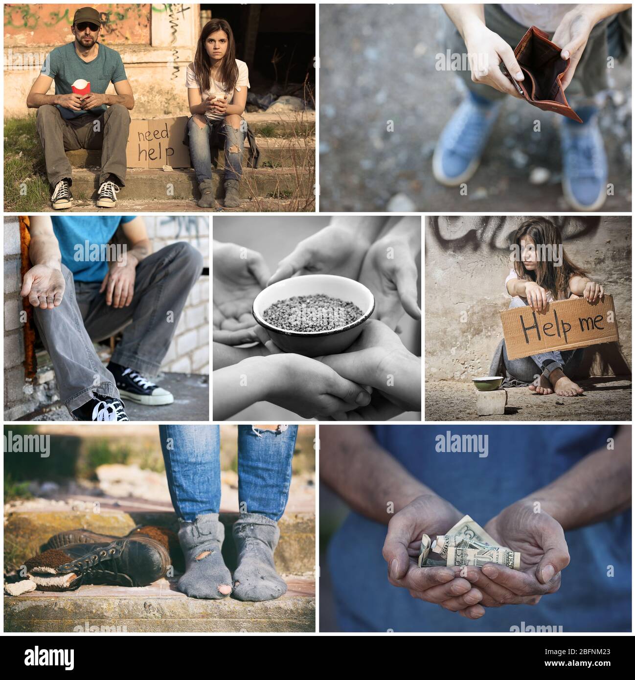 Collage with poor people in desperate need of help Stock Photo - Alamy