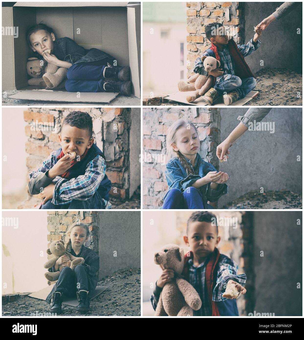 Collage with poor little children in desperate need of help Stock Photo ...