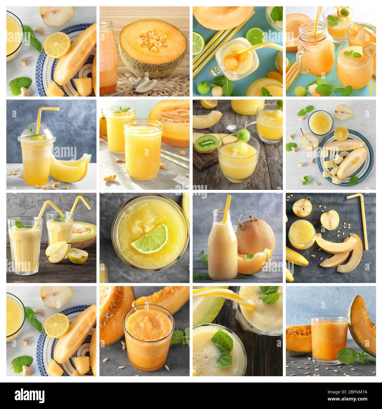 Collage with tasty melon smoothie Stock Photo - Alamy