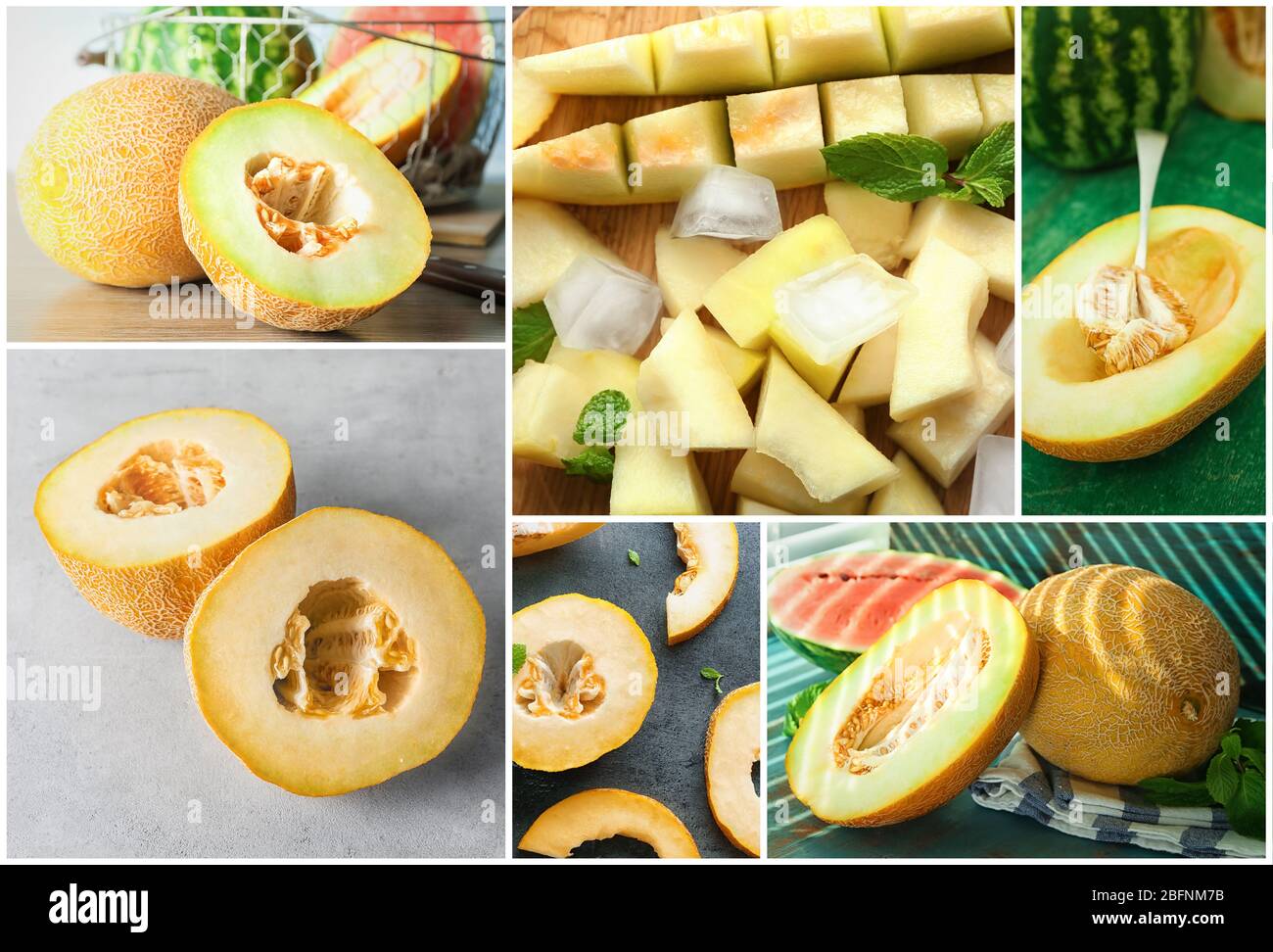 Collage with tasty sliced melons Stock Photo - Alamy
