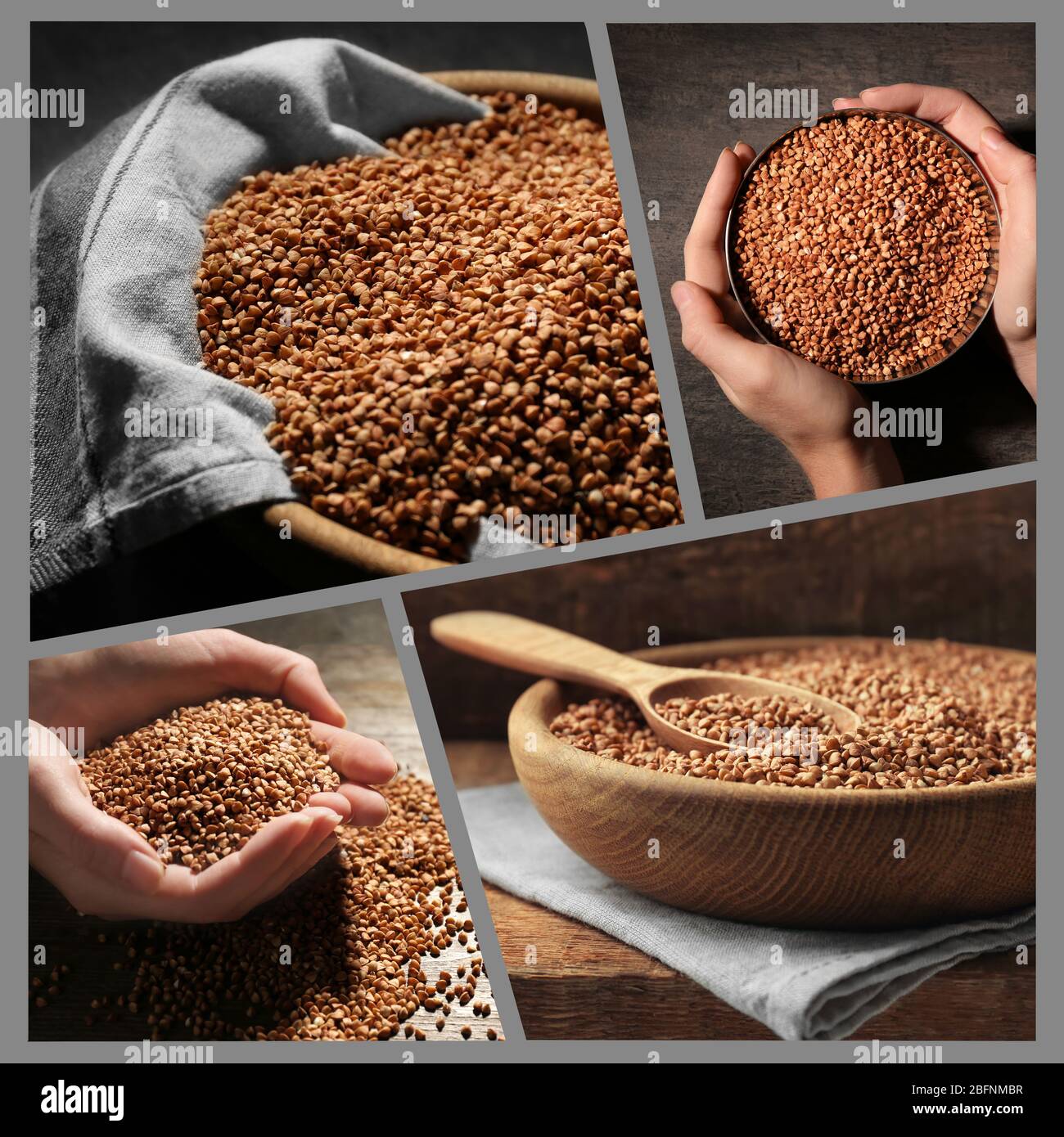 Collage with raw buckwheat Stock Photo - Alamy