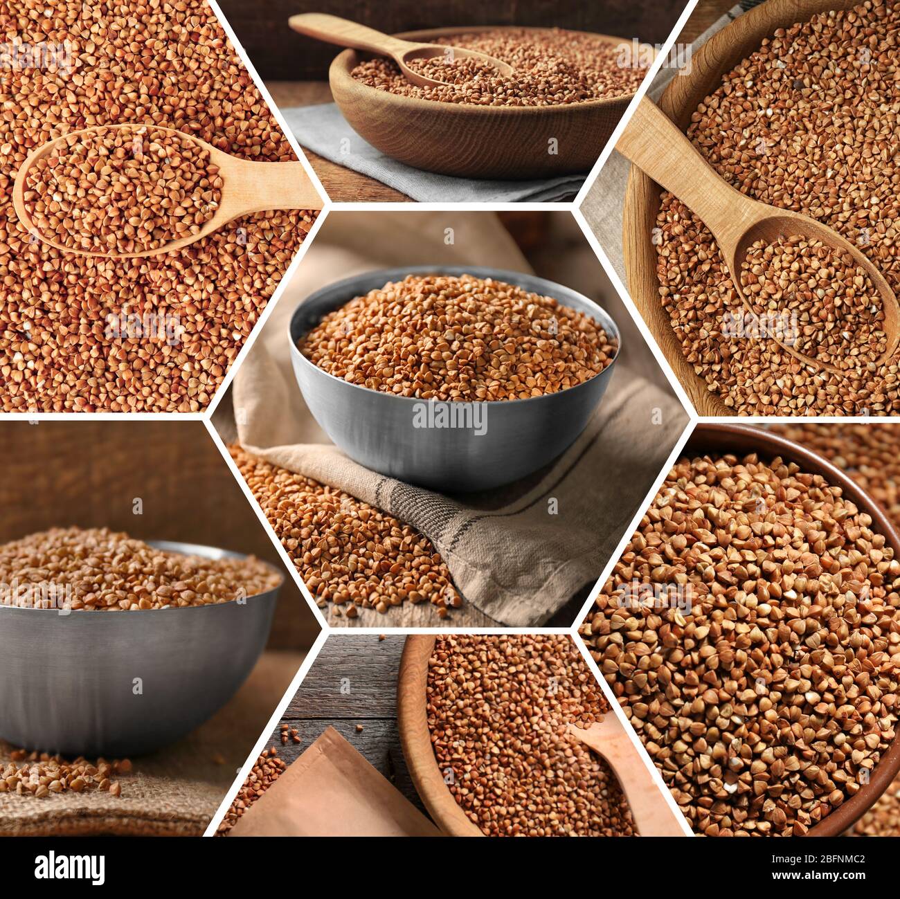 Collage with raw buckwheat Stock Photo - Alamy