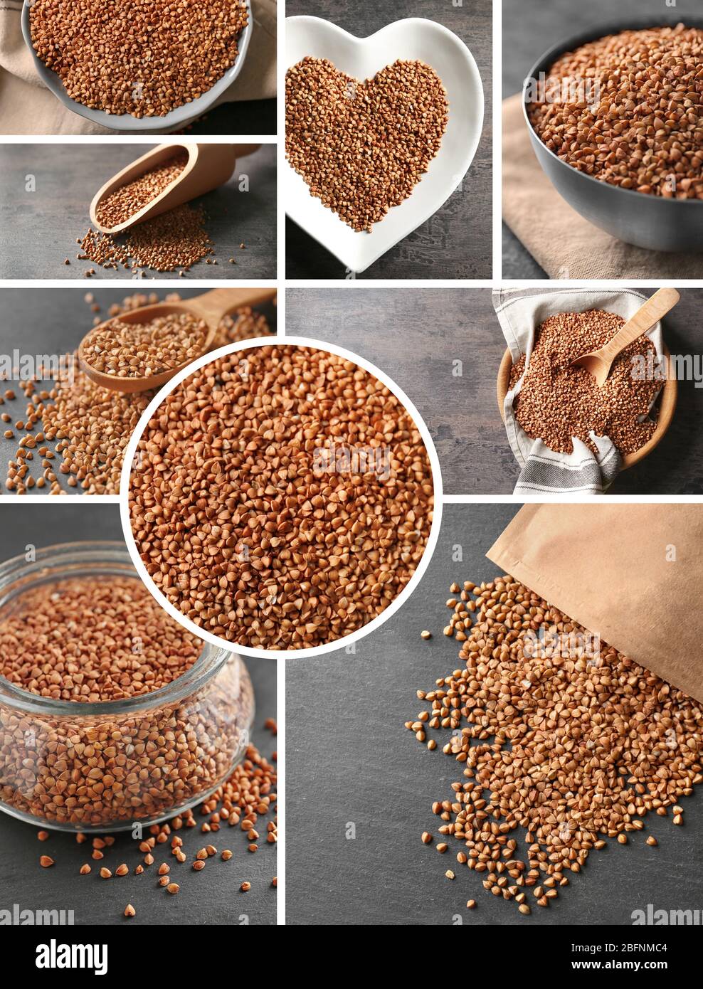 Collage with raw buckwheat Stock Photo - Alamy