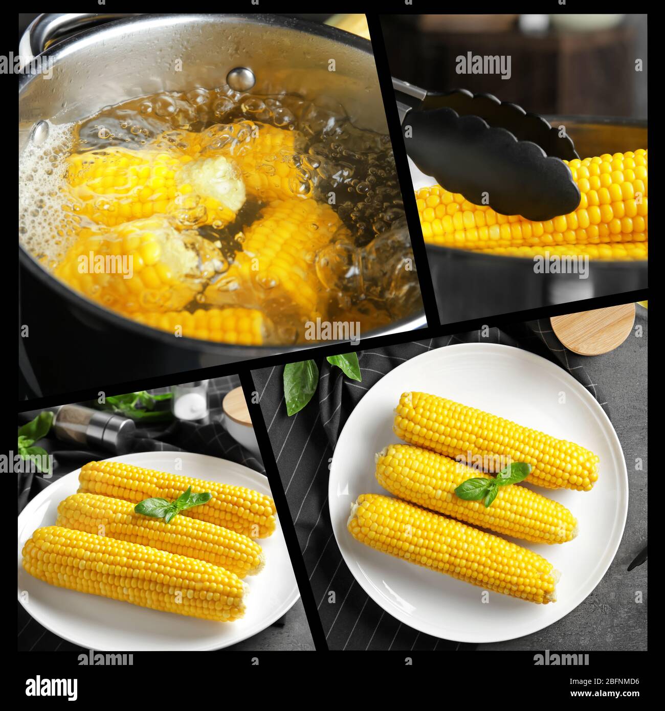 Collage with preparation process of corn cobs Stock Photo - Alamy