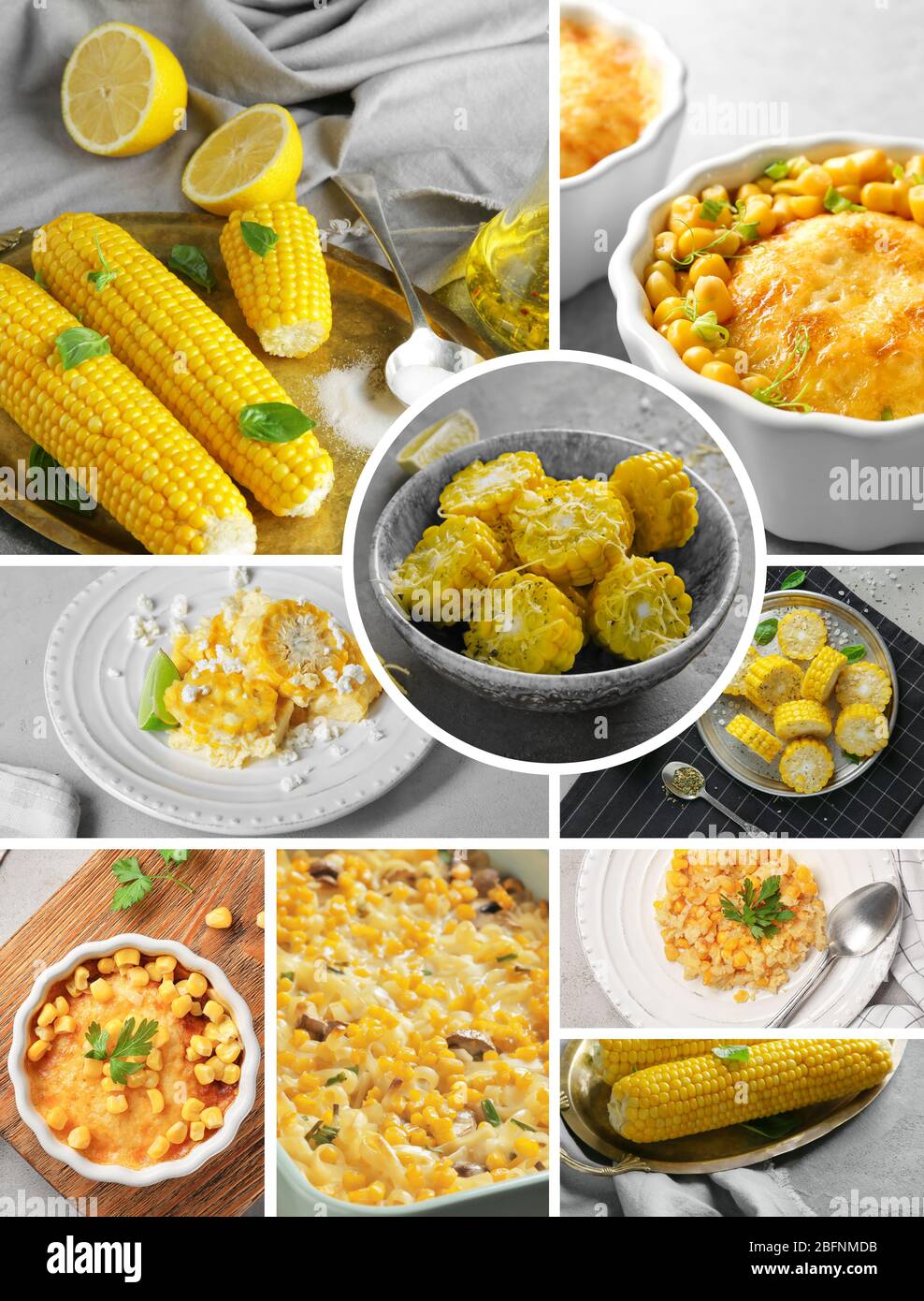 Collage with different tasty dishes of corn Stock Photo - Alamy