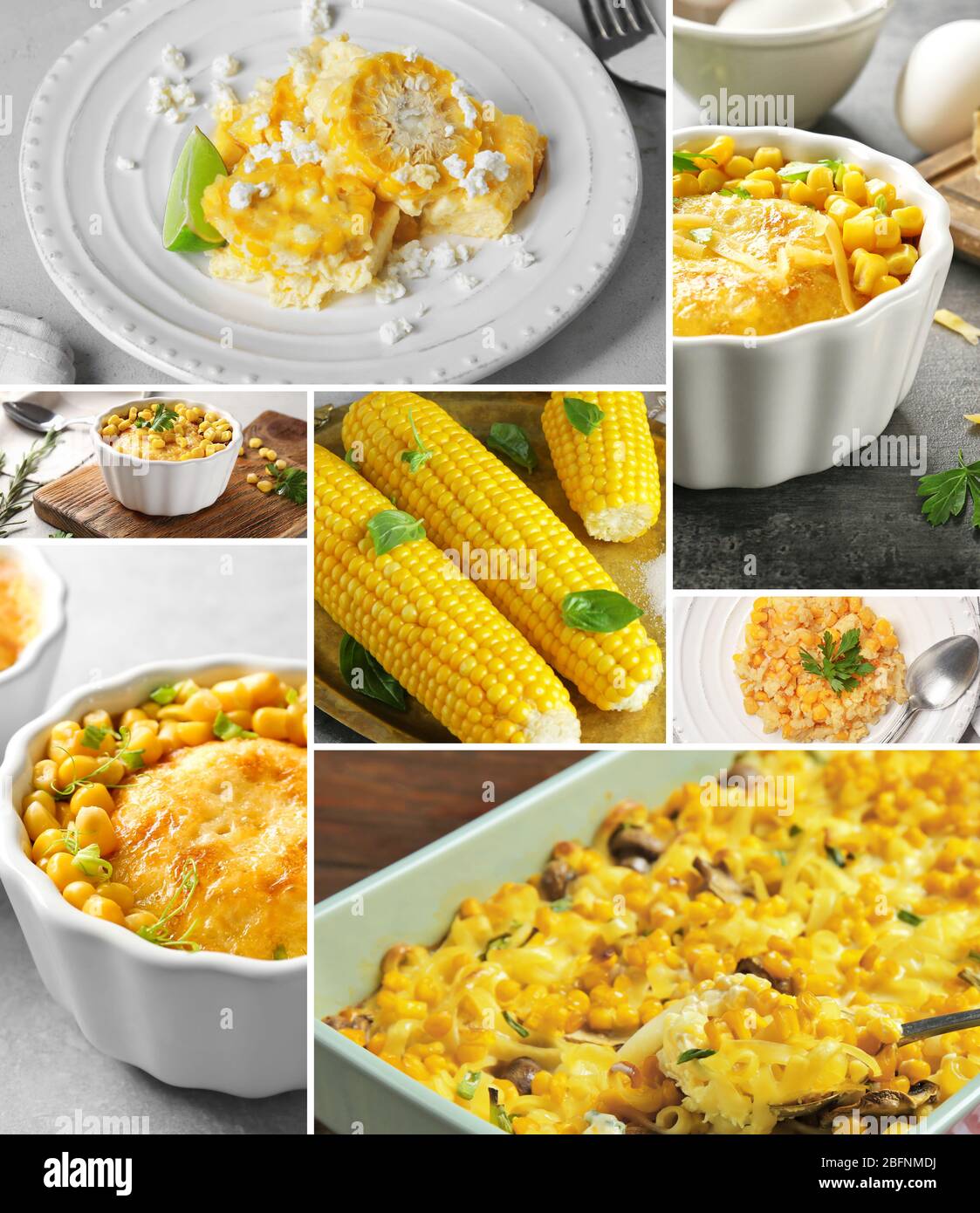 Collage with different tasty dishes of corn Stock Photo - Alamy