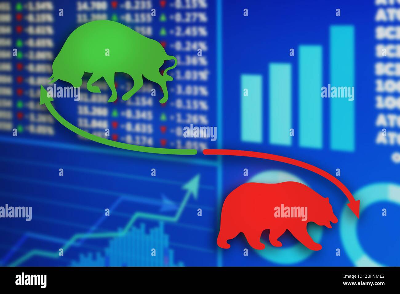 Confrontation between bull and bear as symbols of financial market with ...