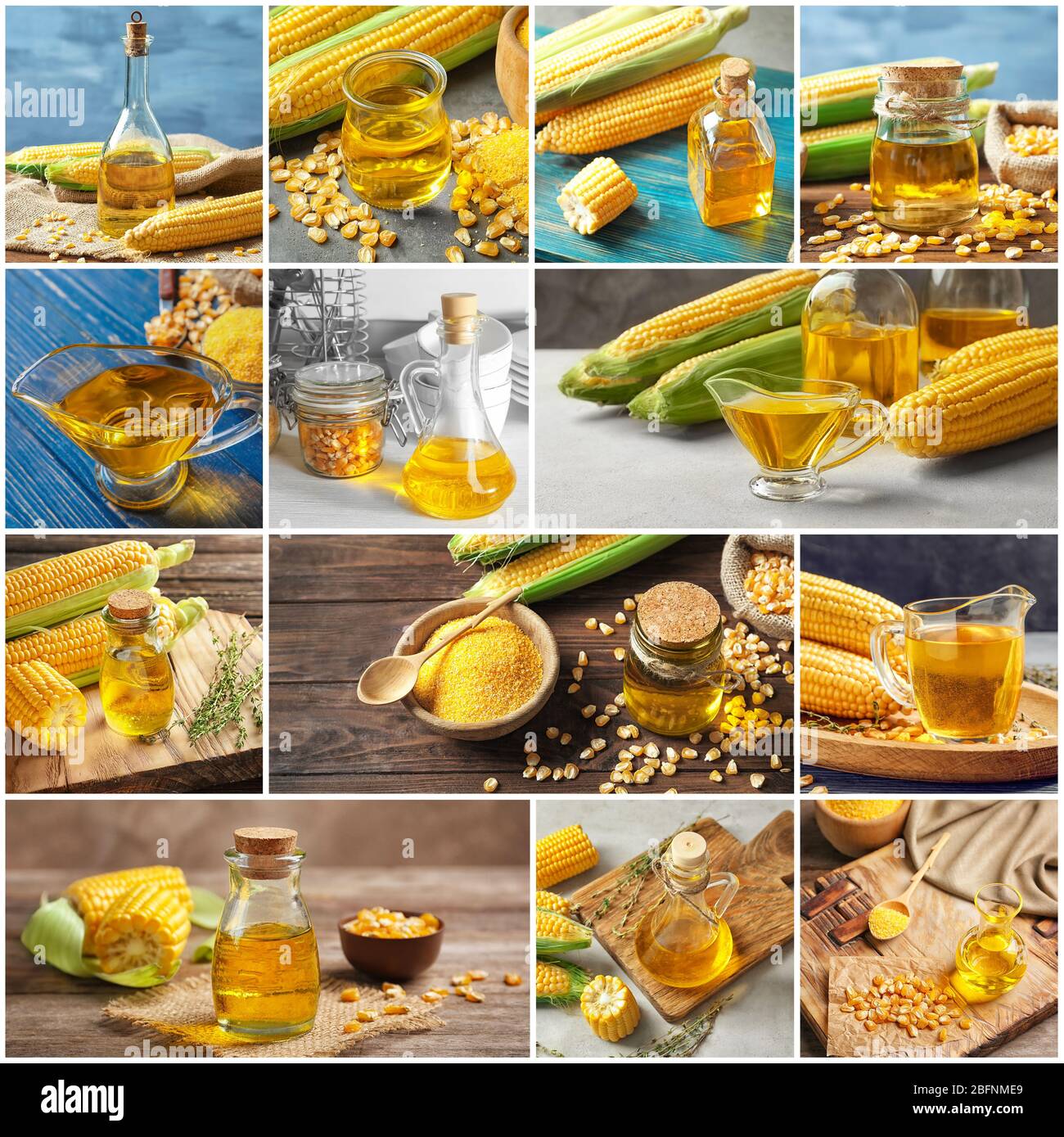 Collage with corn oil in different glassware Stock Photo - Alamy