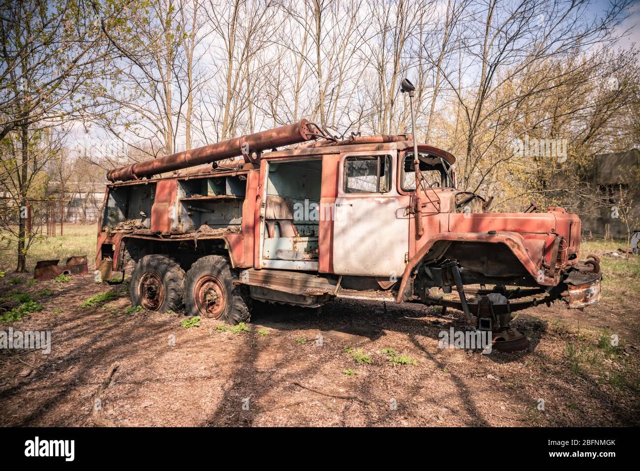 Old rusty abandoned Soviet fire truck in Chernobyl exclusion zone ...