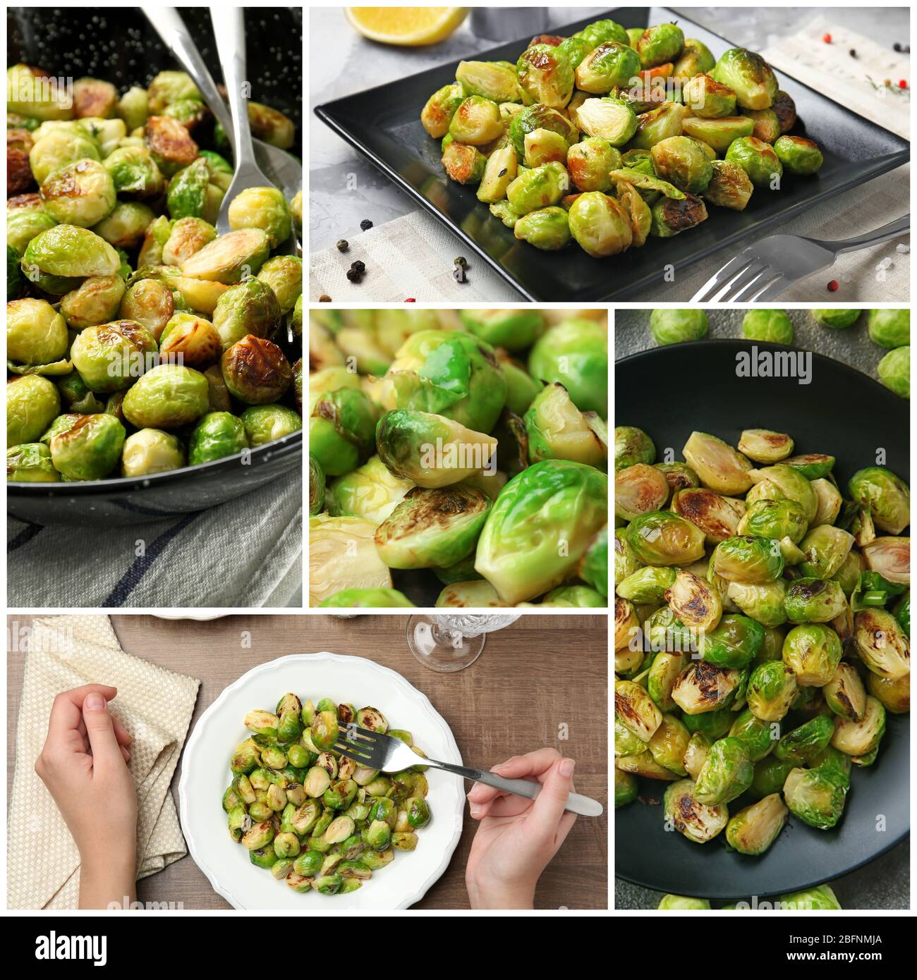 Collage with roasted Brussel sprouts Stock Photo - Alamy