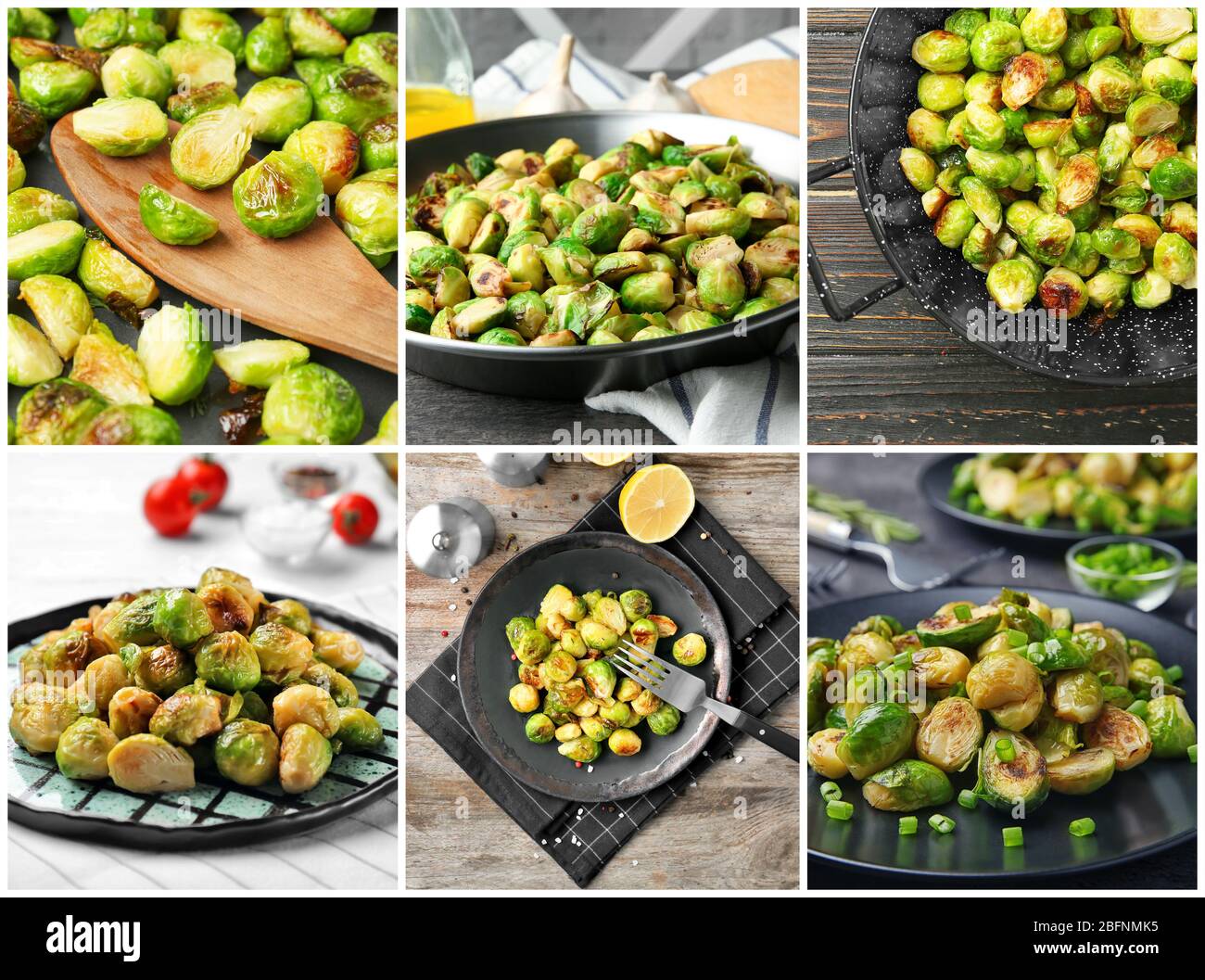 Collage with roasted Brussel sprouts Stock Photo - Alamy
