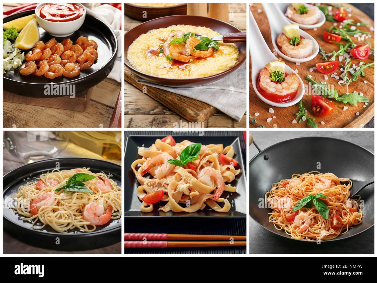 Collage with recipes for different shrimp dishes Stock Photo - Alamy