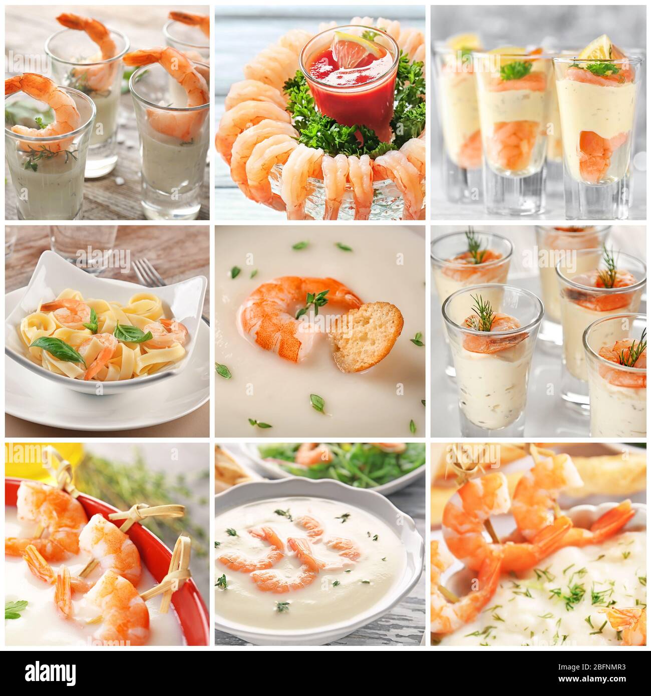 Collage with recipes for different shrimp dishes Stock Photo - Alamy