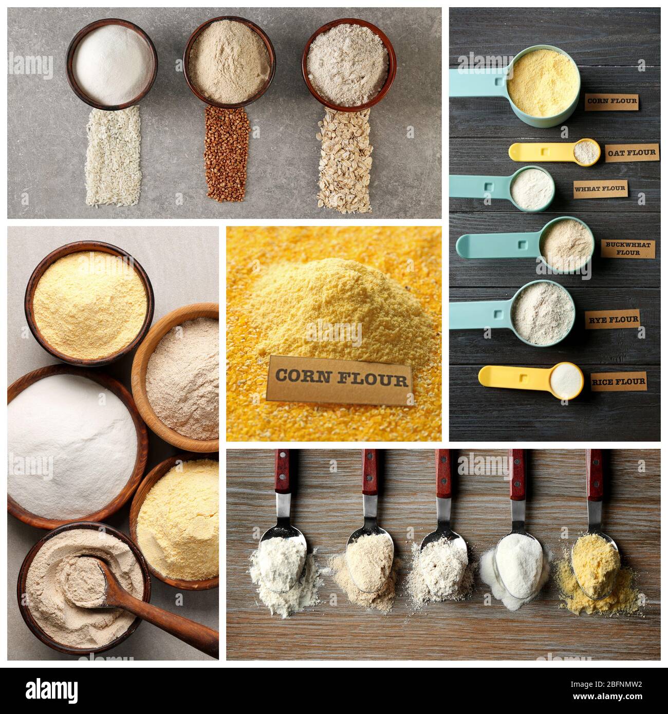 Collage with different kinds of flour Stock Photo - Alamy