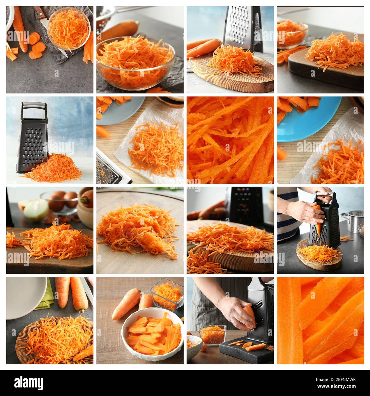 Collage with fresh grated carrot Stock Photo - Alamy