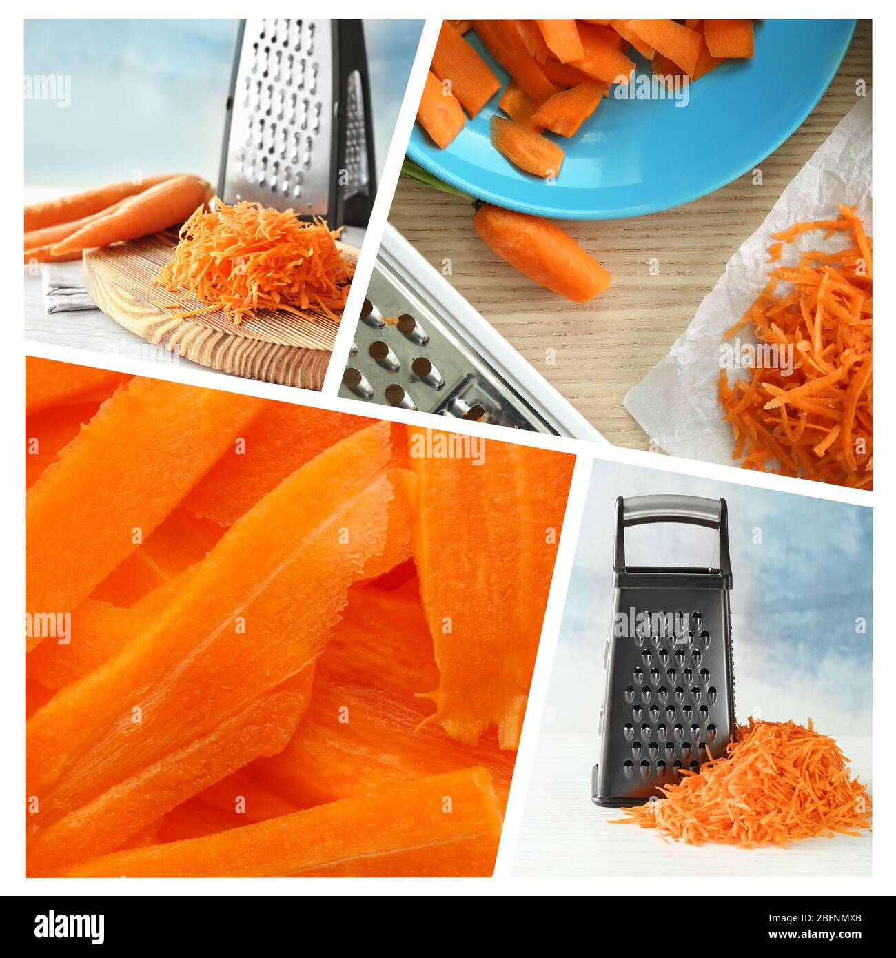 Collage with fresh grated carrot Stock Photo - Alamy