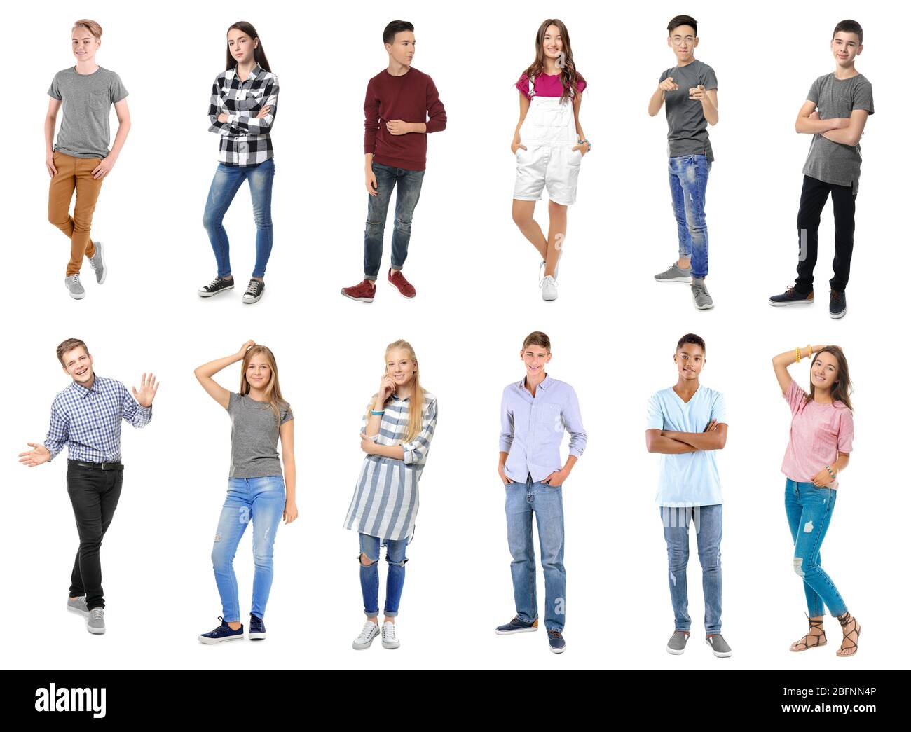 Collage with stylish teenagers on white background Stock Photo - Alamy