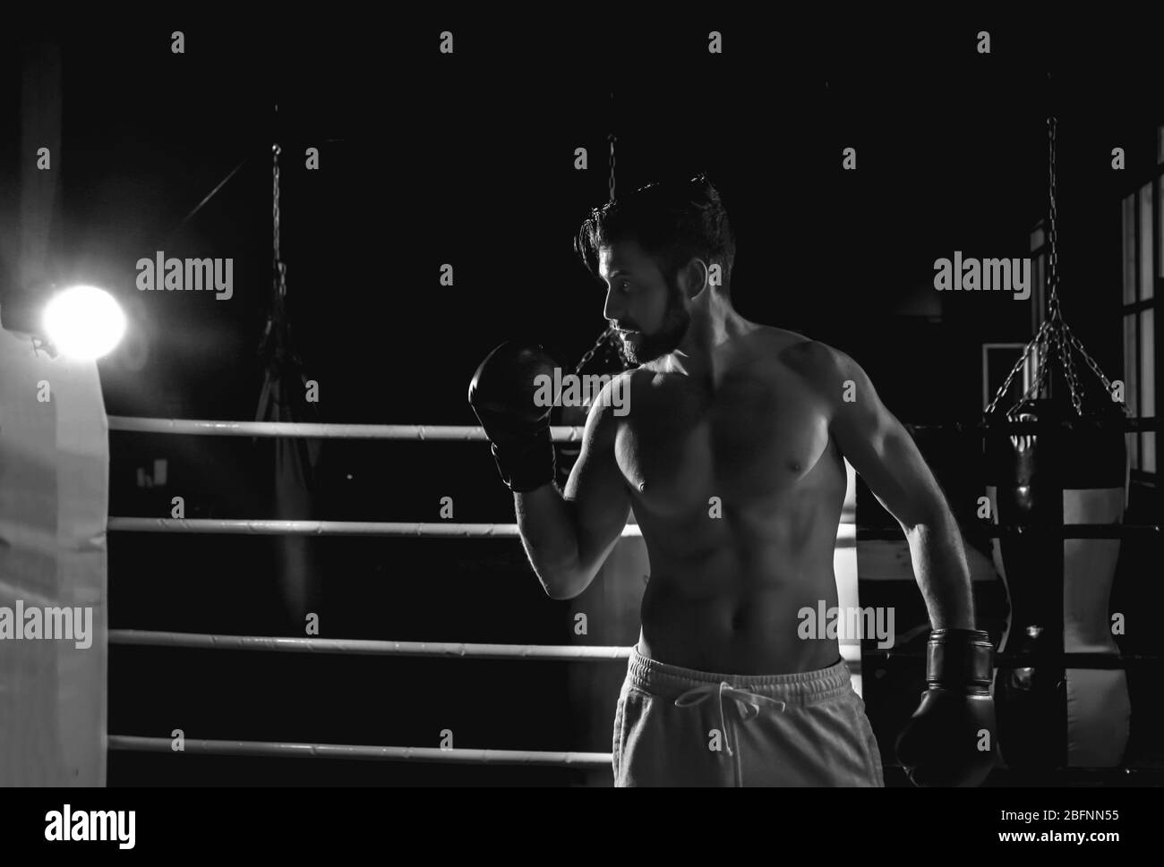 Strong ring boxer man Black and White Stock Photos & Images - Alamy