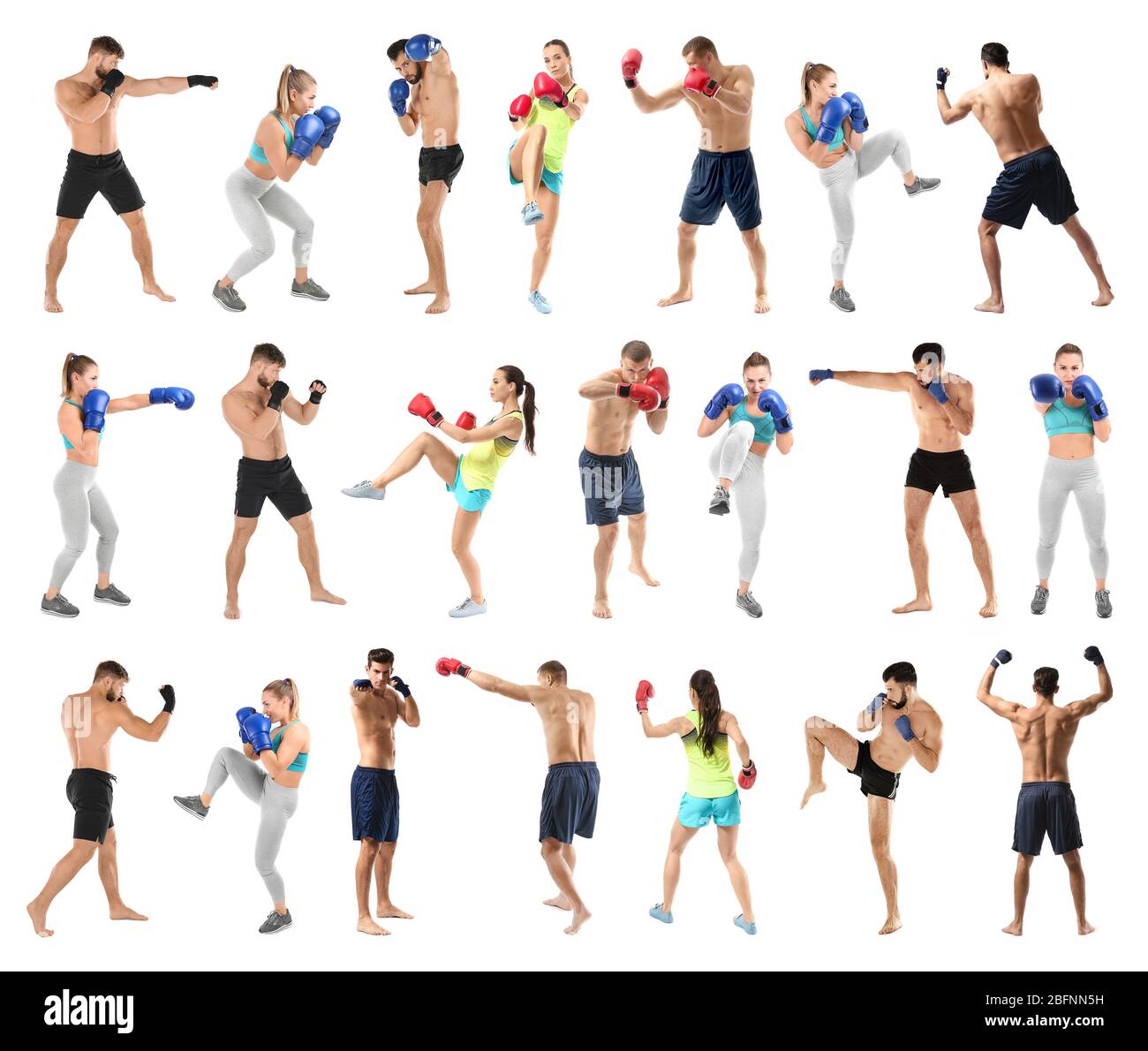 Set of boxers training on white background Stock Photo - Alamy