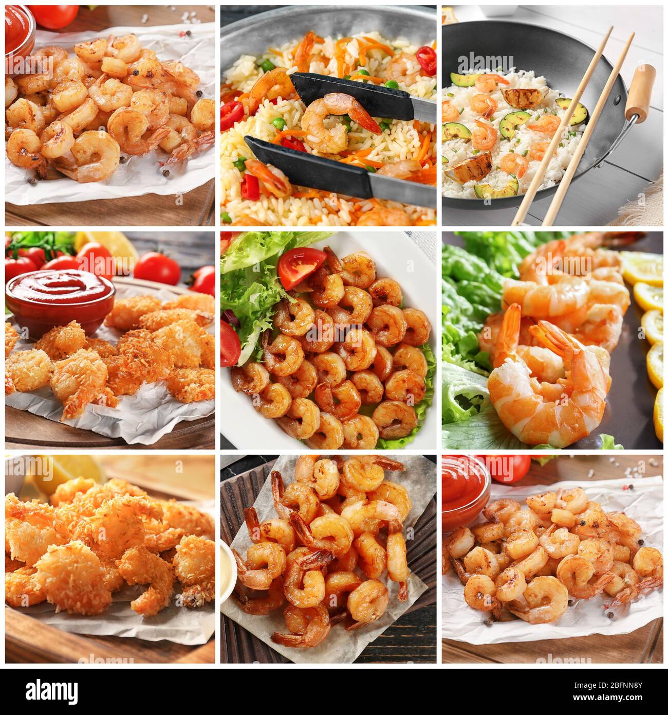 Collage with recipes for different shrimp dishes Stock Photo - Alamy