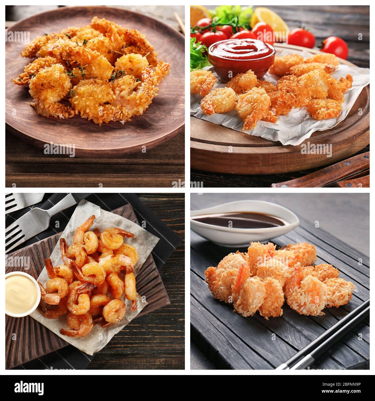 Collage with recipes for shrimp dishes Stock Photo - Alamy