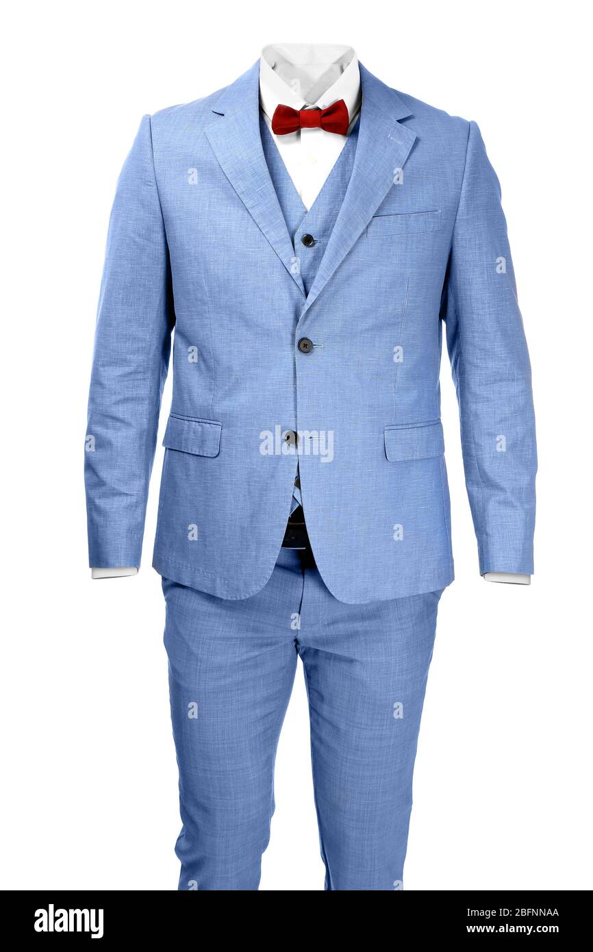Stylish blue suit on white background Stock Photo - Alamy