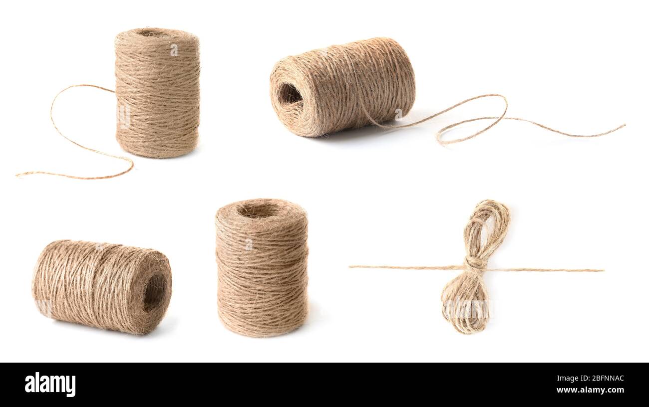 Collage with hemp ropes on white background Stock Photo - Alamy