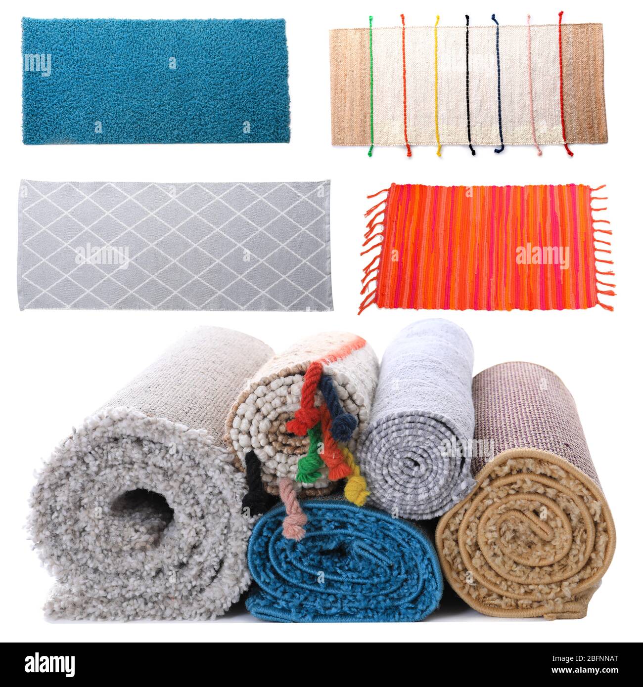 Set of different carpets on white background Stock Photo - Alamy