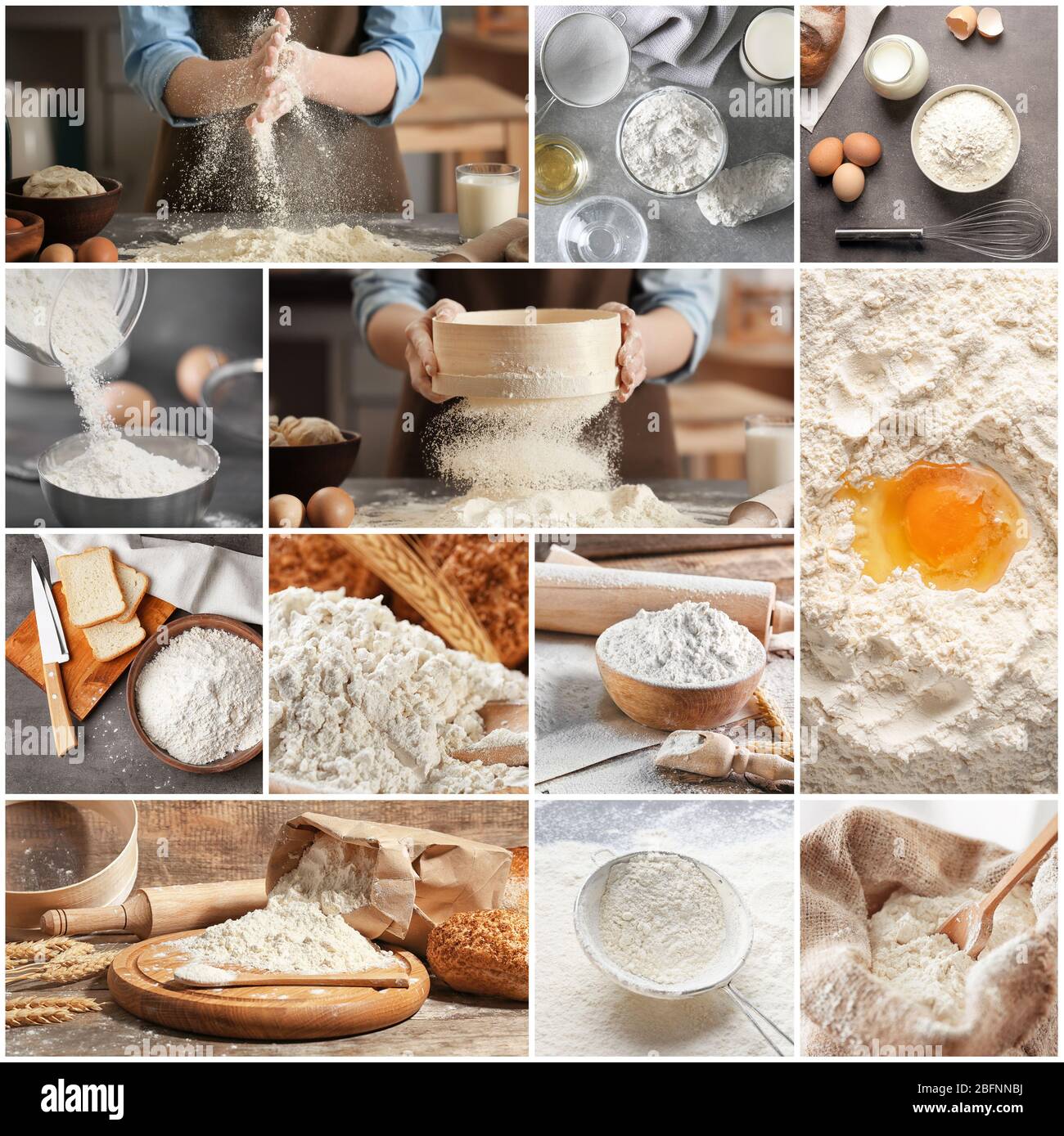 Collage with cooking utensils, flour and baker Stock Photo - Alamy
