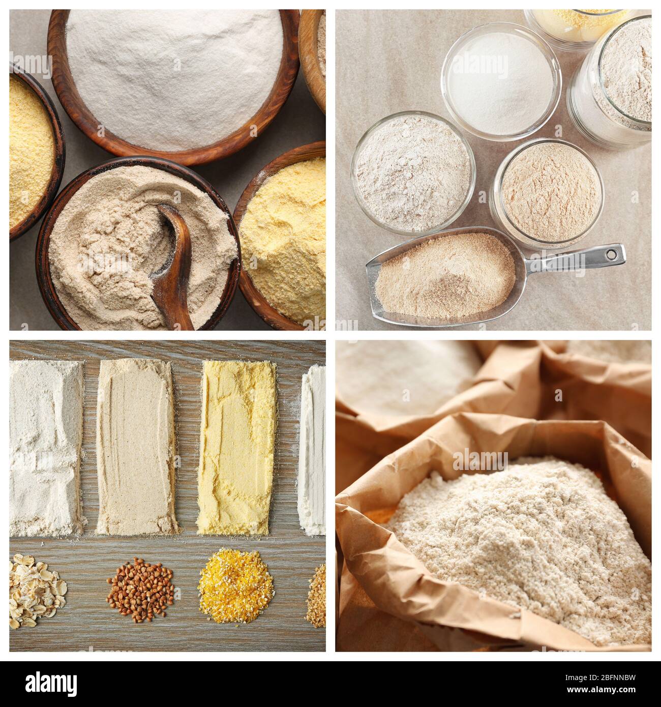 Collage with different kinds of flour Stock Photo - Alamy