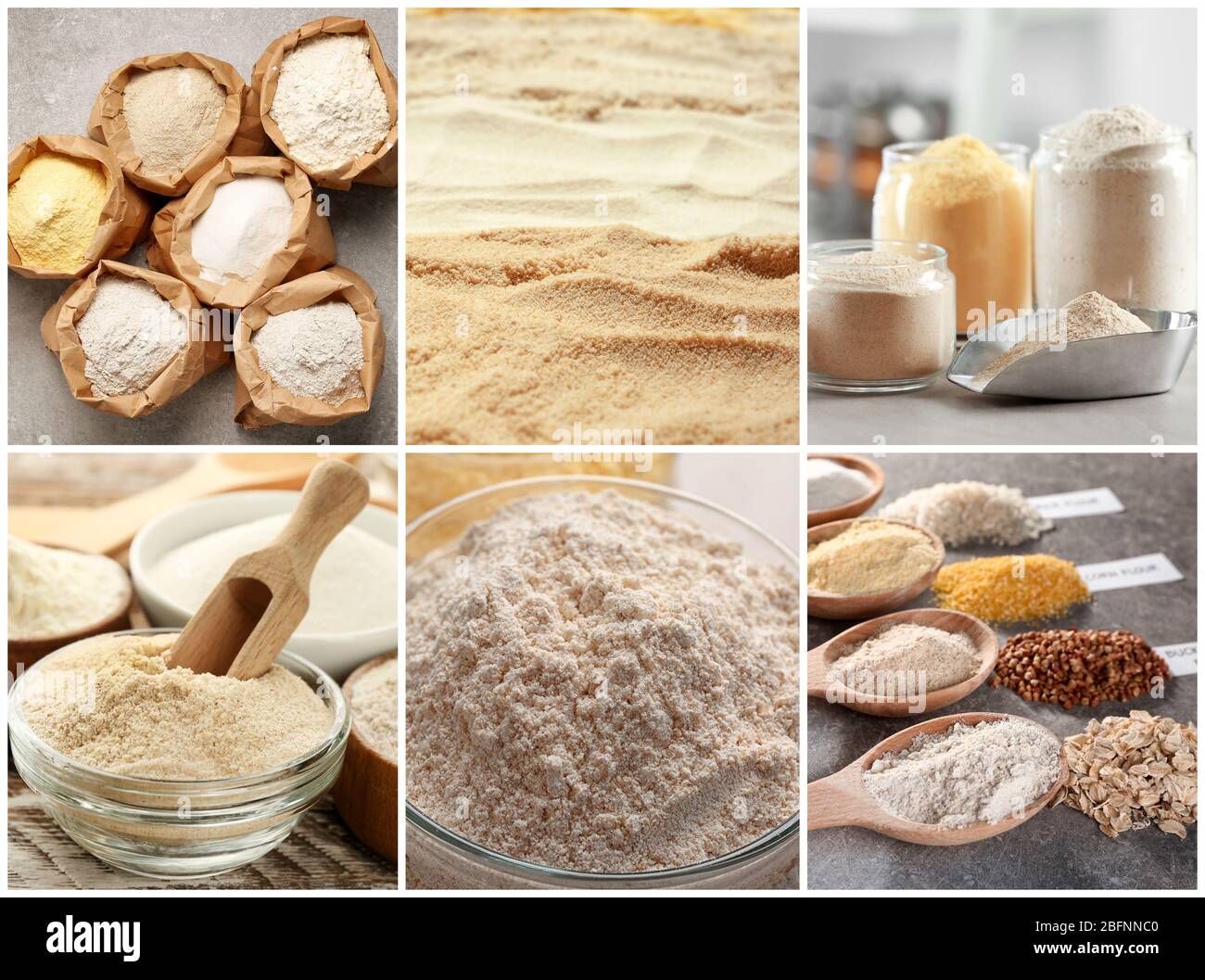 Collage with different kinds of flour Stock Photo - Alamy