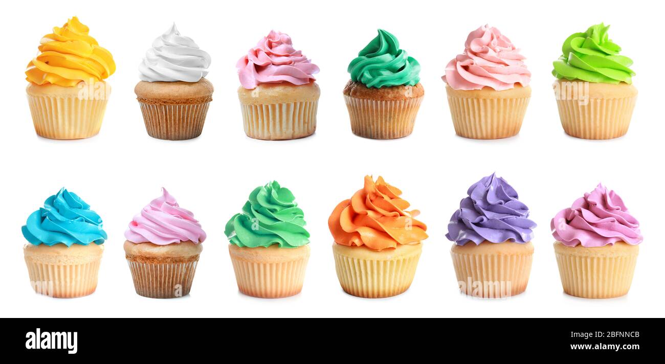 Set delicious cupcakes different Cut Out Stock Images & Pictures - Alamy