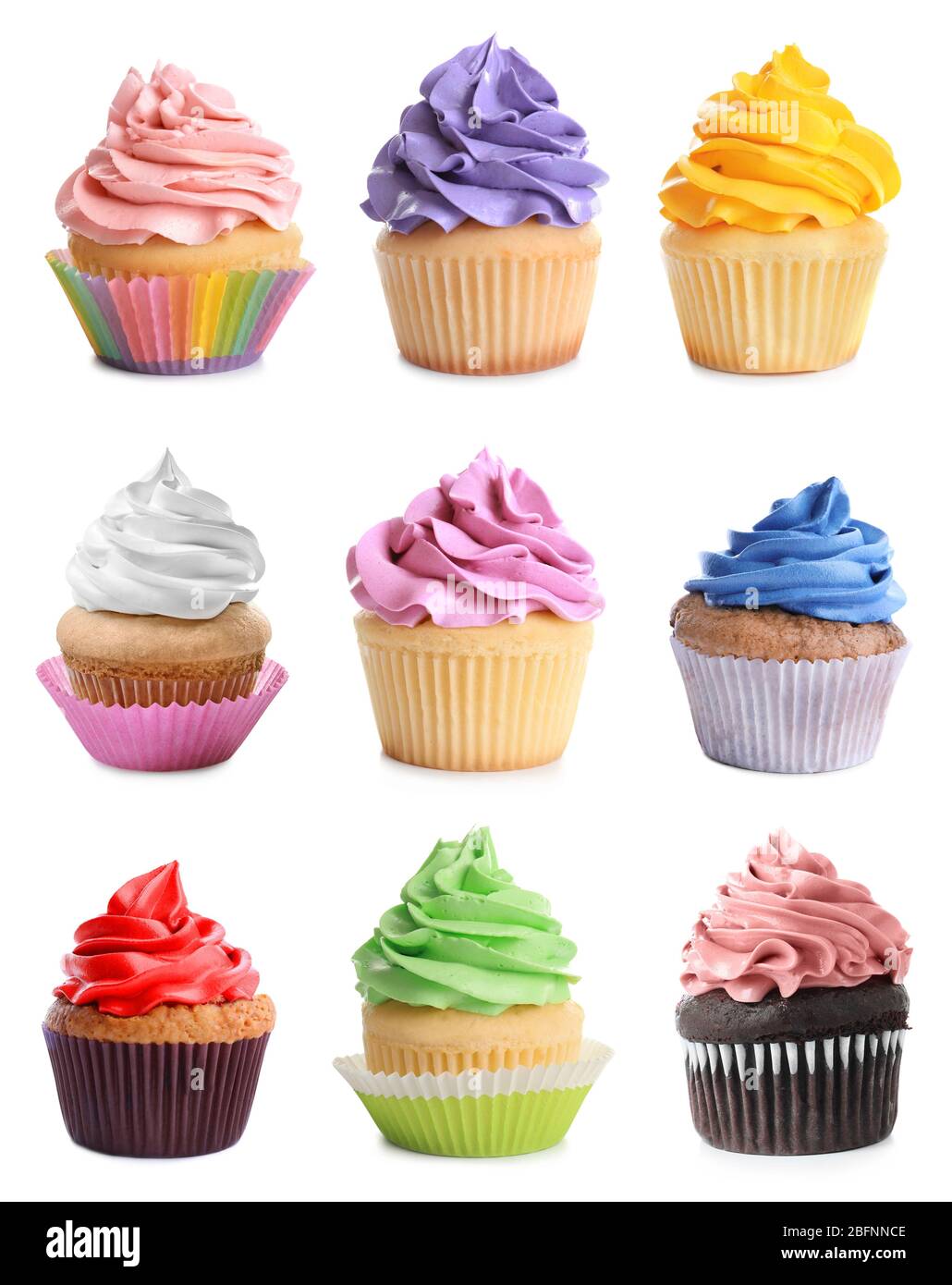 Set of tasty colorful cupcakes on white background Stock Photo - Alamy