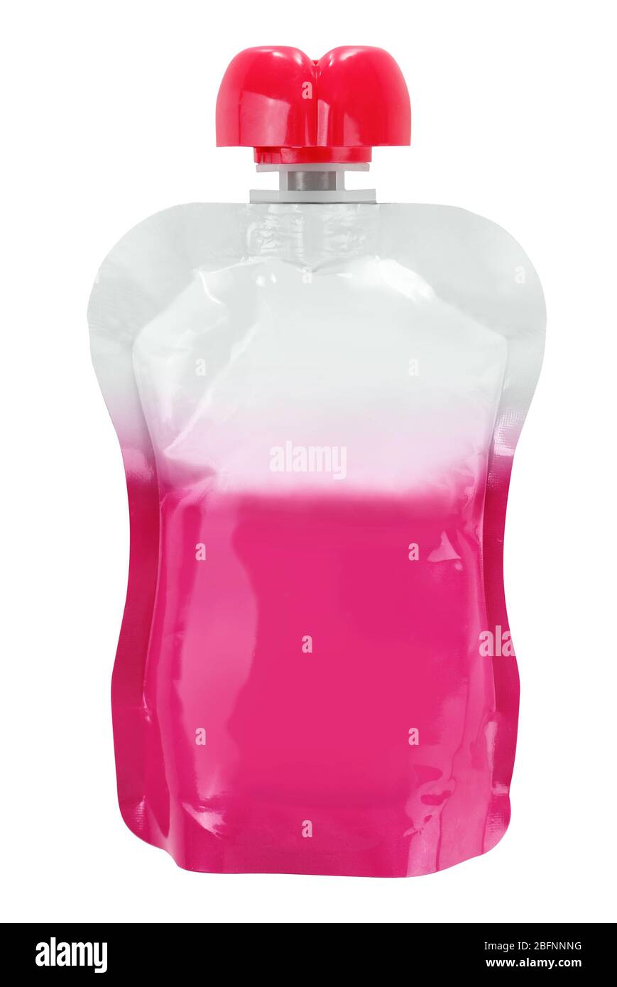 Pouch of baby food on white background. Mockup for design Stock Photo ...